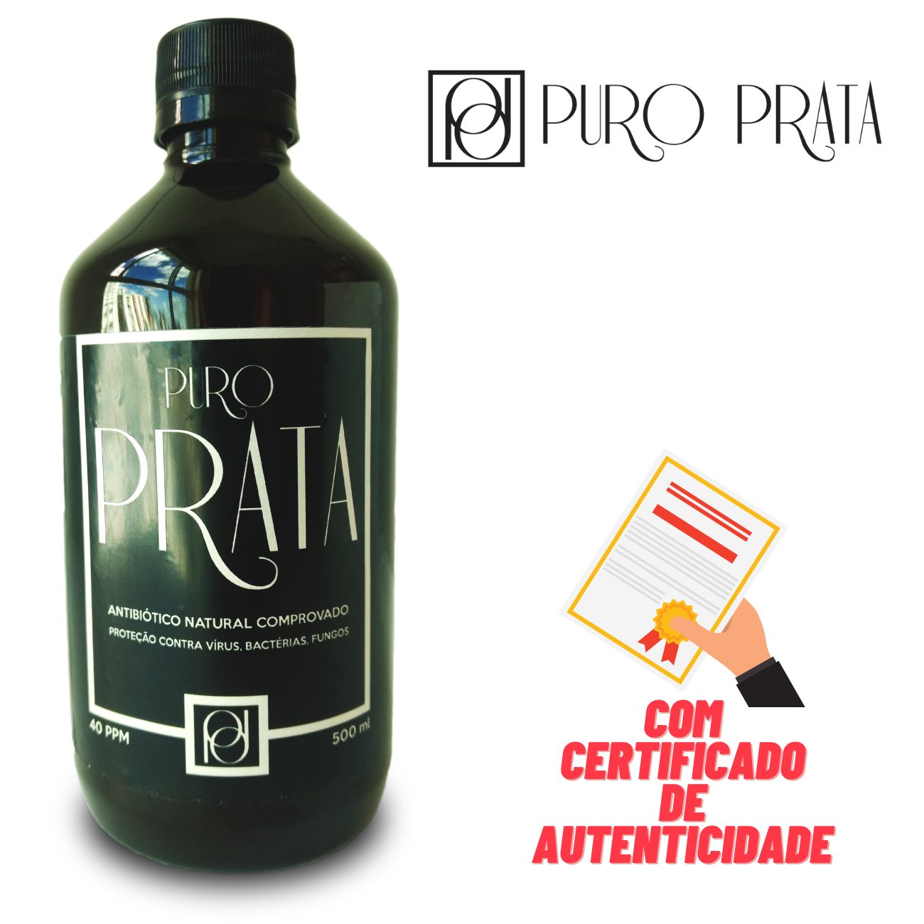 Prata Coloidal Puro Prata 40Ppm 99,9% Com Certificado Água de Prata 50